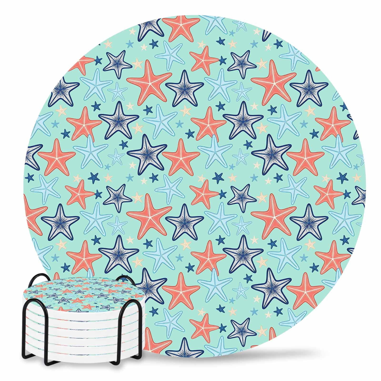 Coasters Set of 6 Coastal Starfish Drink Coasters with Holder Absorbent ...