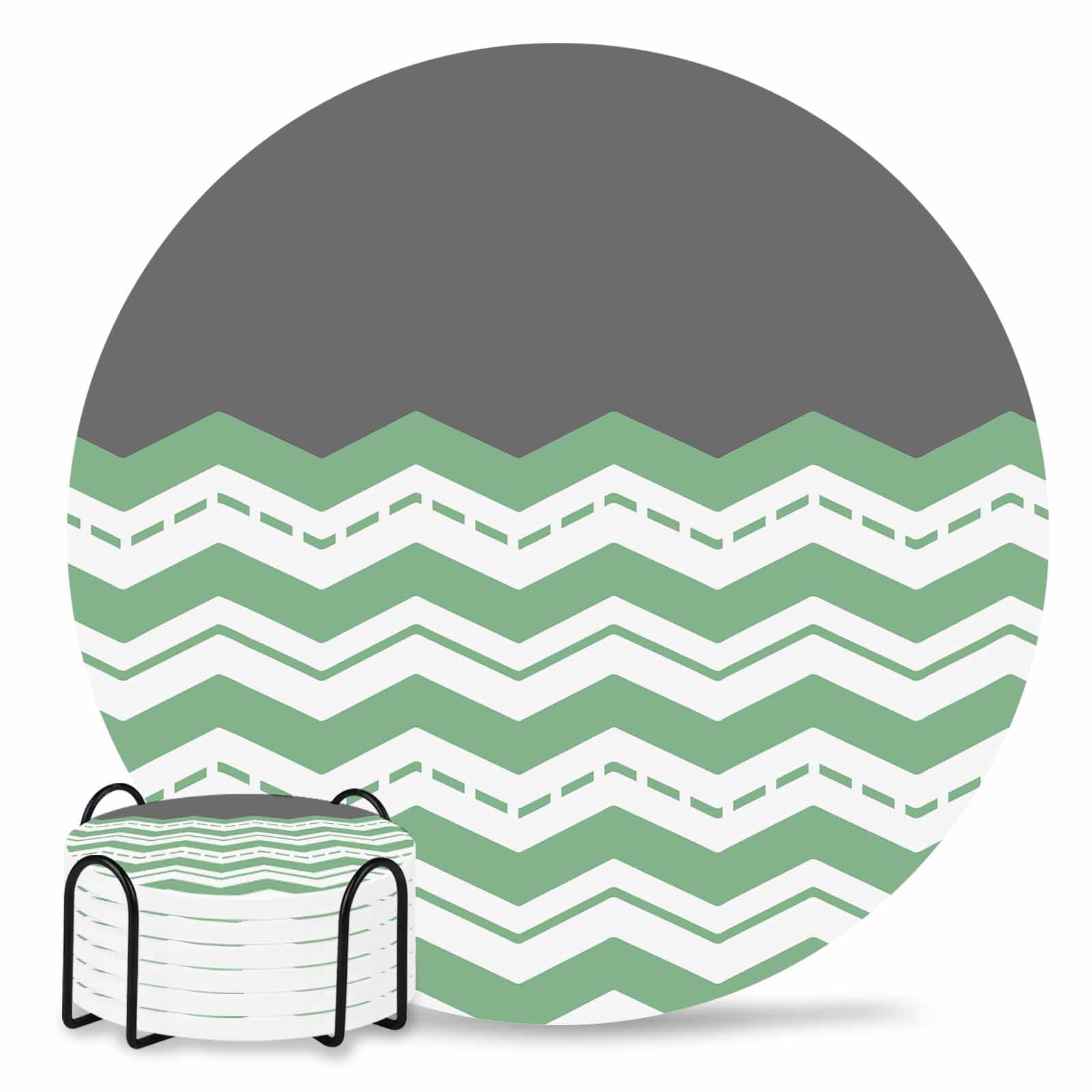 Coasters Set of 6 Green Waves Drink Coasters with Holder Absorbent ...