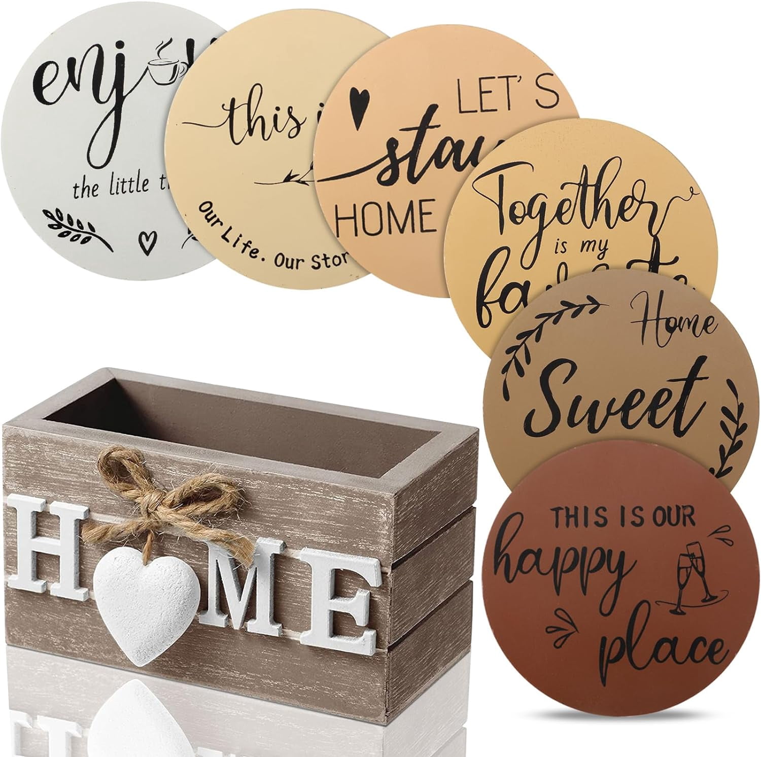 Coasters Set of 6 House Warming Gifts New Home Wooden Farmhouse Drink ...