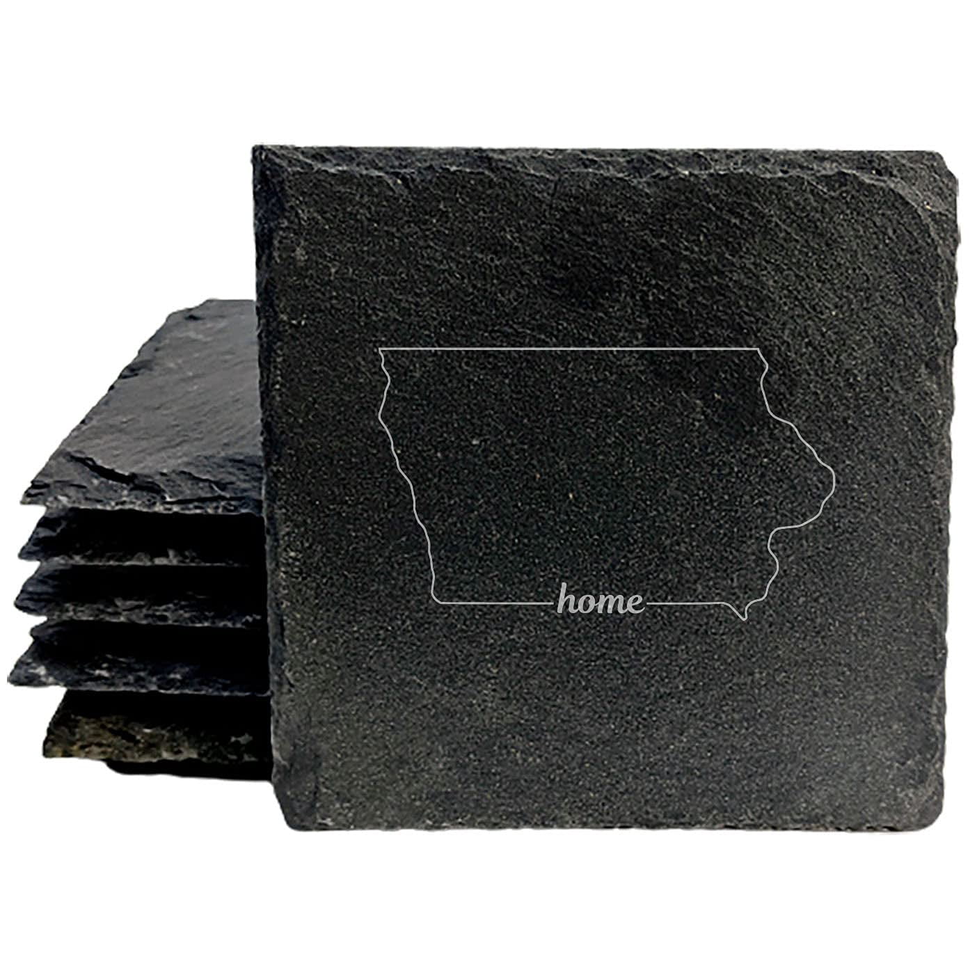 Coasters Set of 6, Iowa 'Home' Design, 4" Square, Natural Chipped Edge ...
