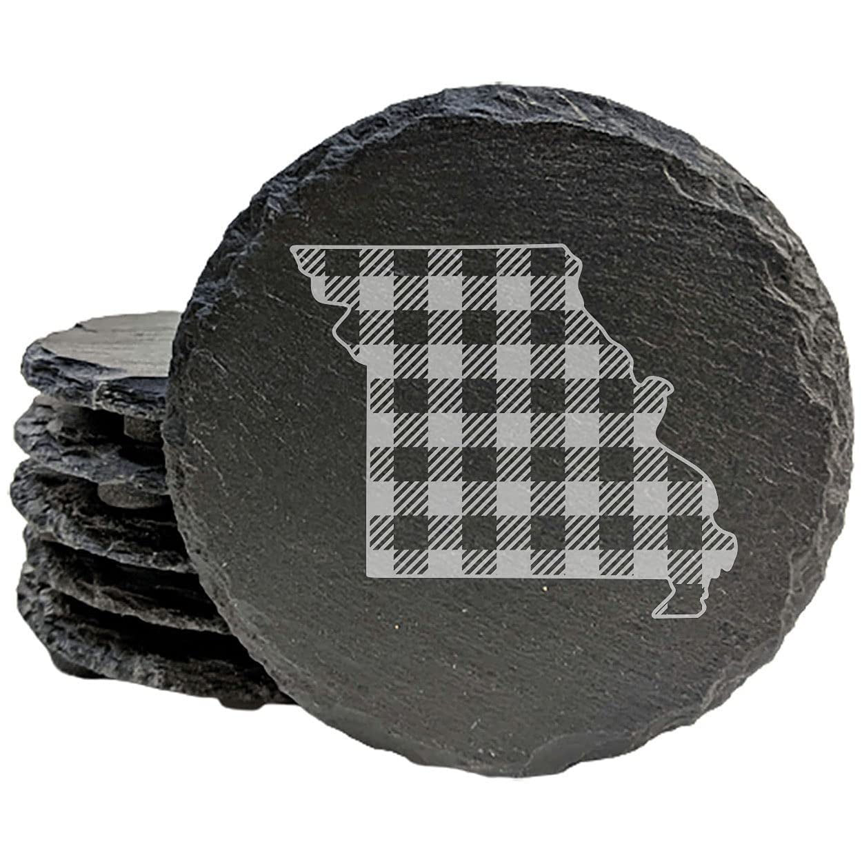 Coasters Set of 6, Round 4" with Missouri Plaid Design, Perfect for ...