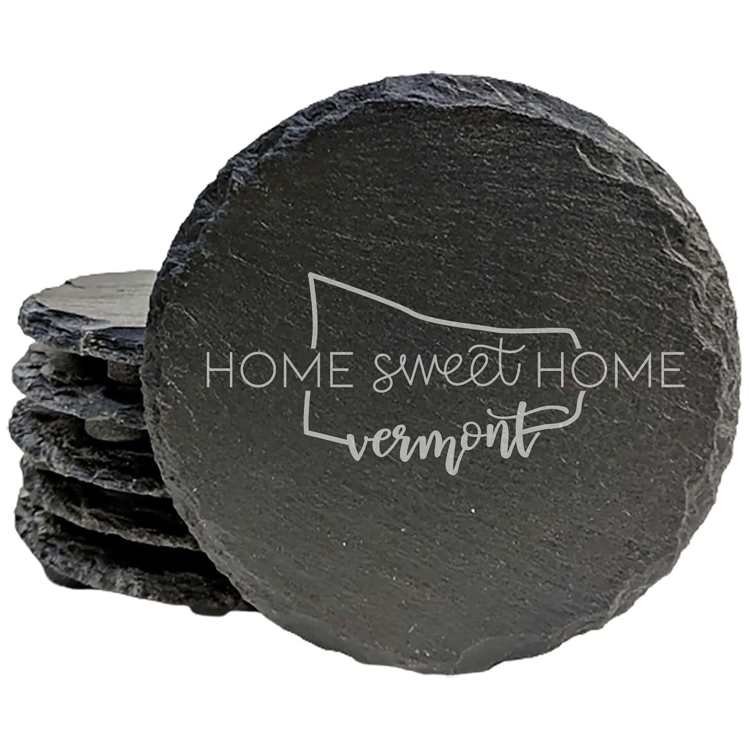 Coasters Set of 6, Round 4" with Vermont 'Home Sweet Home' Design ...