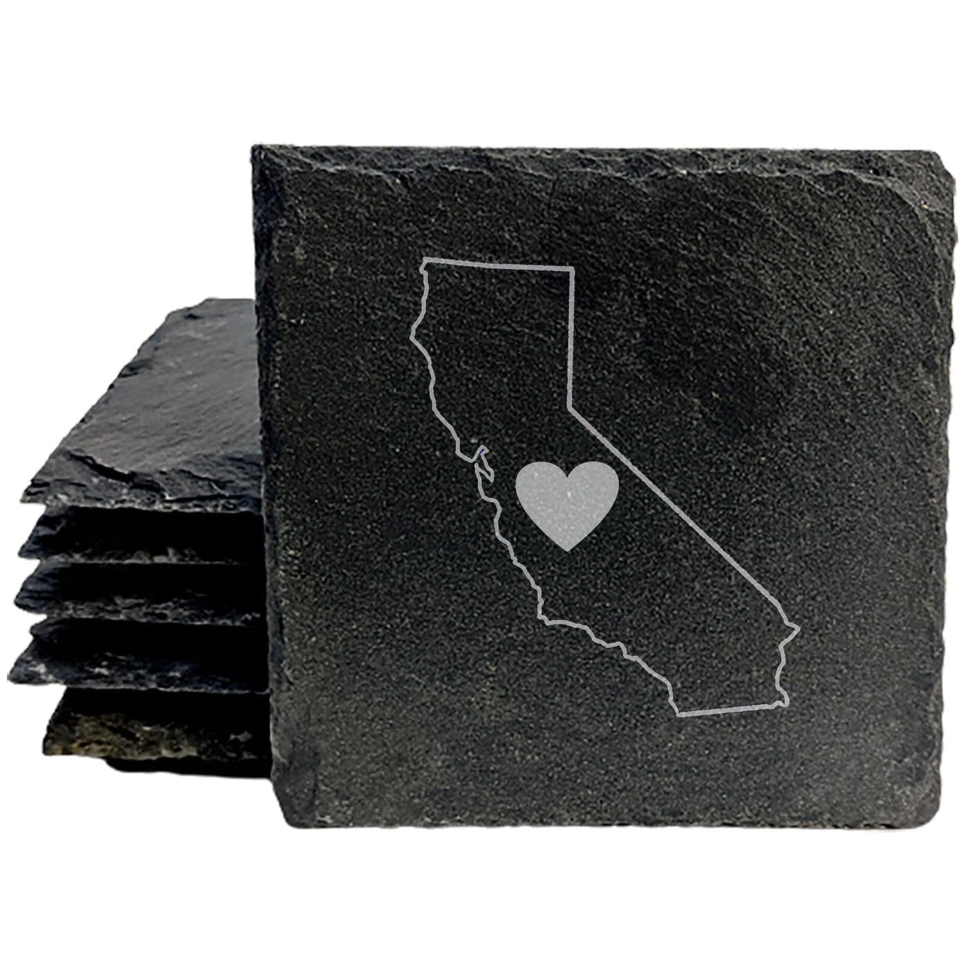 Coasters Set of 6, Square 4" with California Heart Design, Perfect for ...