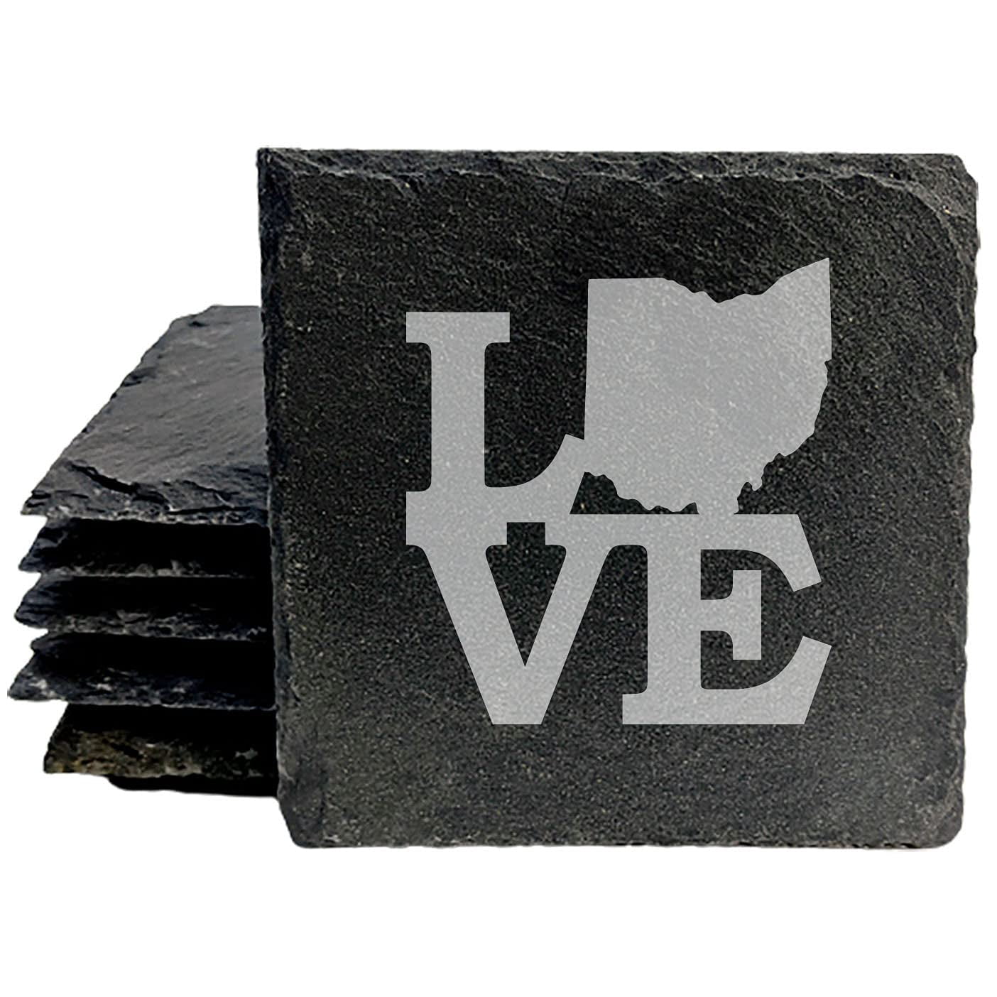Coasters Set of 6, Square 4" with 'LOVE' Ohio Design, Laser Etched ...