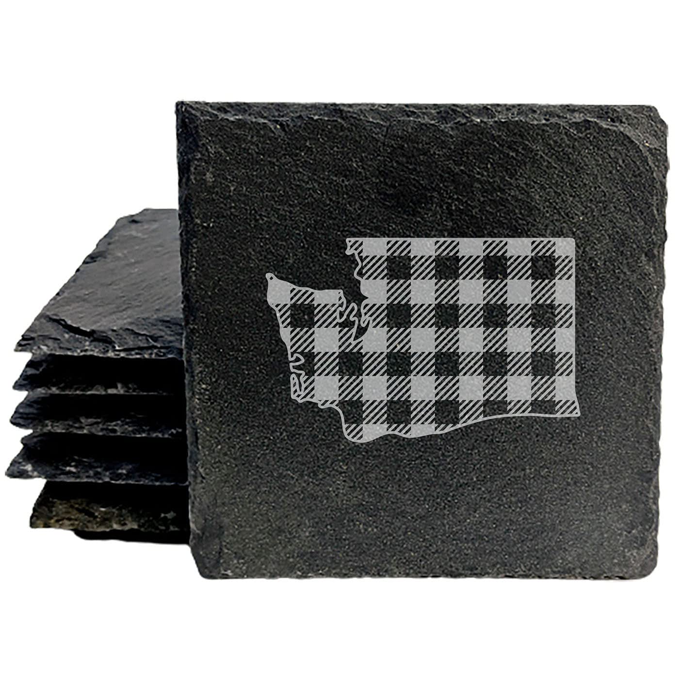 Coasters Set of 6, Square 4" with Washington State Plaid Design ...