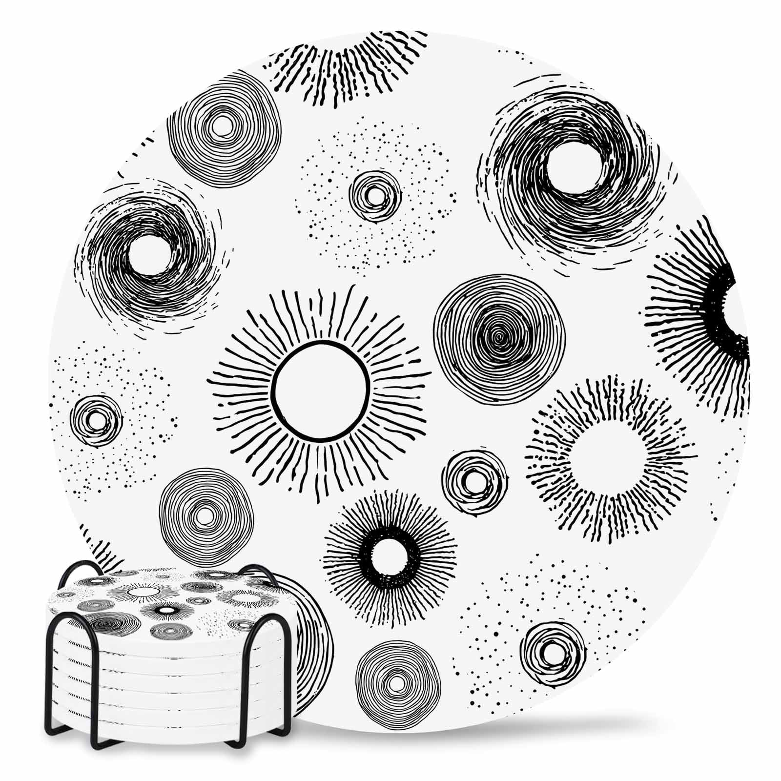 Coasters Set of 6 White Circle Drink Coasters with Holder Absorbent ...