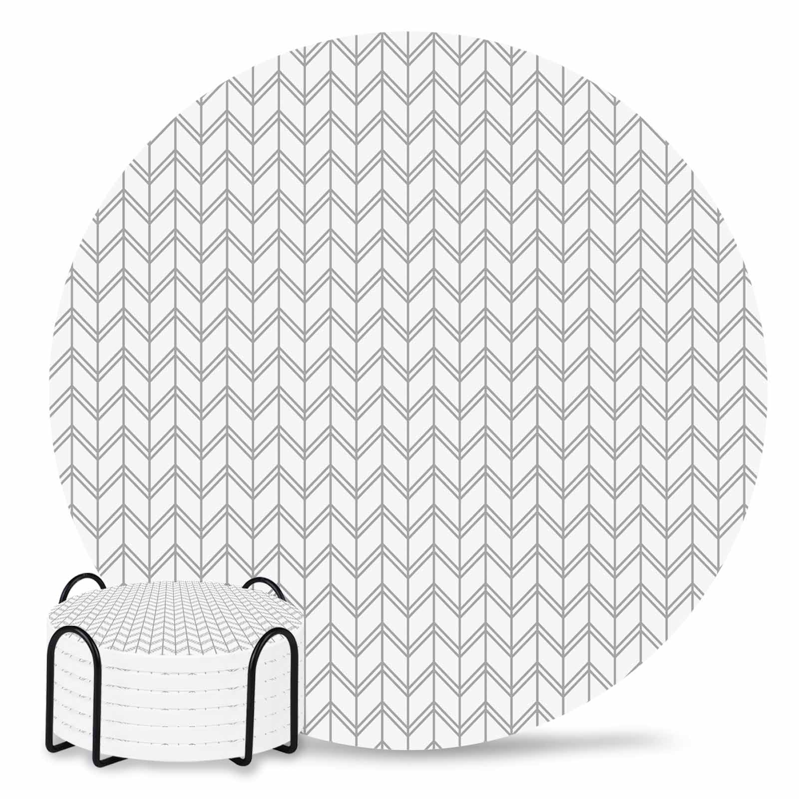 Coasters Set of 6 White Geometric Waves Drink Coasters with Holder ...