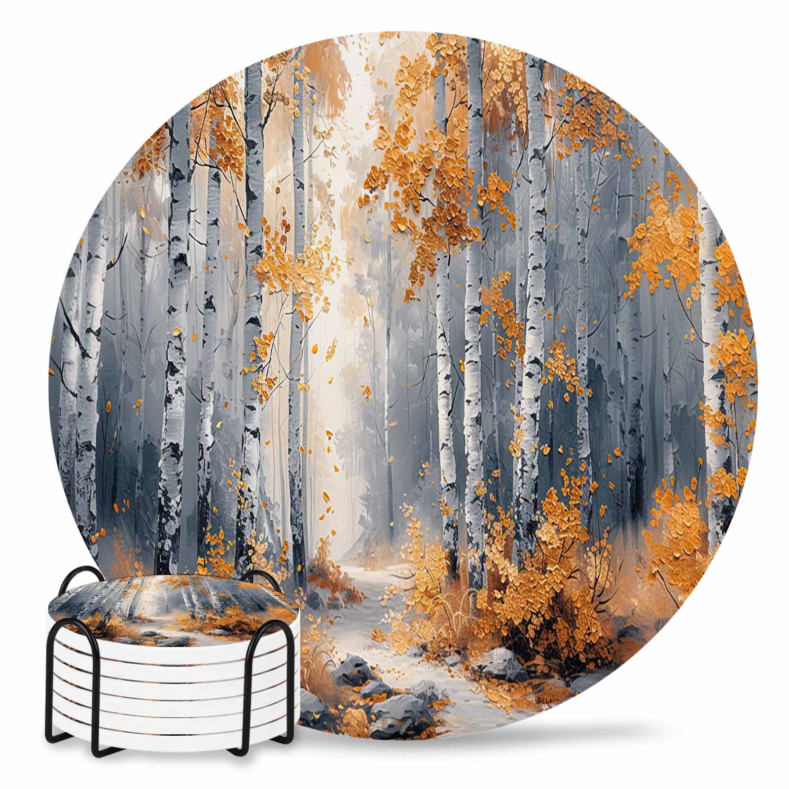 Coasters Set of 6 Yellow Forest Plant Drink Coasters with Holder ...