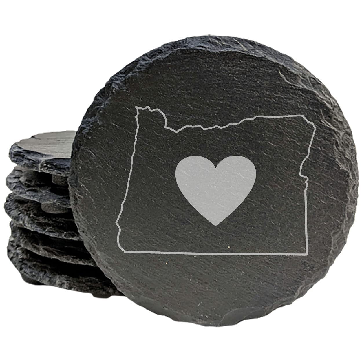 Coasters Set of 8 - Heart Design, 4" Round, Natural Chipped Edge ...