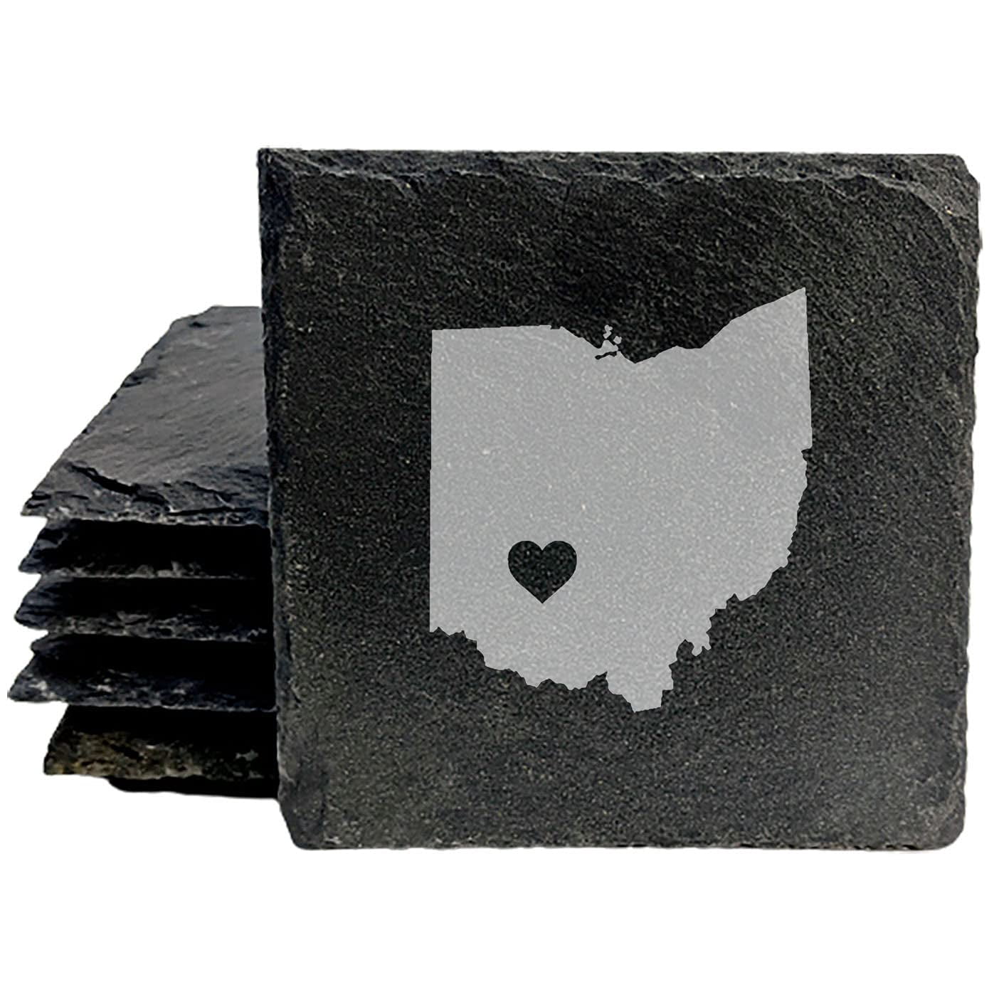 Coasters Set of 8, Ohio Heart Design, 4" Square, Natural Chipped Edge ...