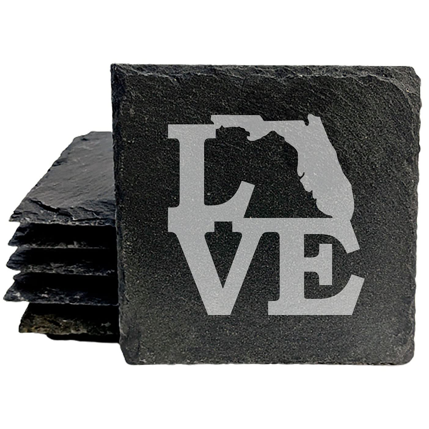 Coasters Set of 8, Square 4" with 'LOVE' Florida Design, Perfect for ...