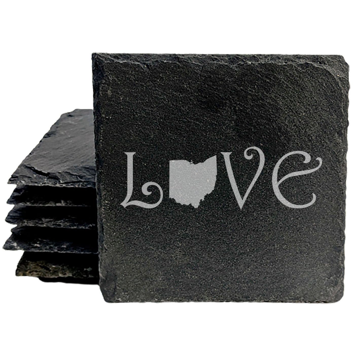 Coasters Set of 8, Square 4" with 'LOVE' Ohio Design, Perfect for ...