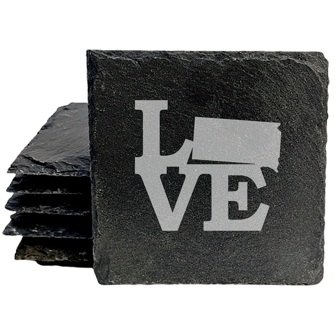 Coasters Set of 8, Square 4" with 'LOVE' South Dakota Design, Perfect ...