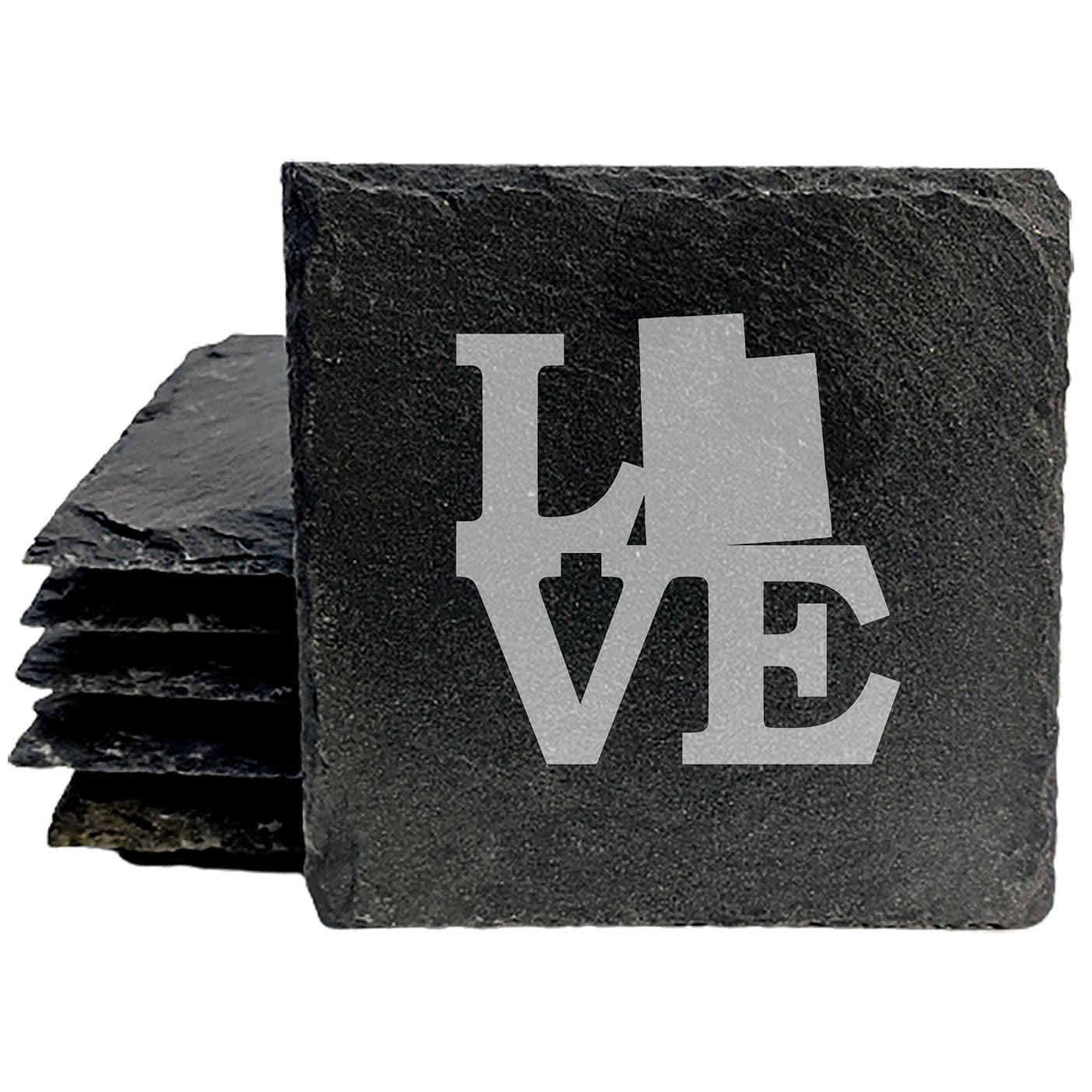 Coasters Set of 8, Square 4" with 'LOVE' Utah Design, Natural Chipped ...