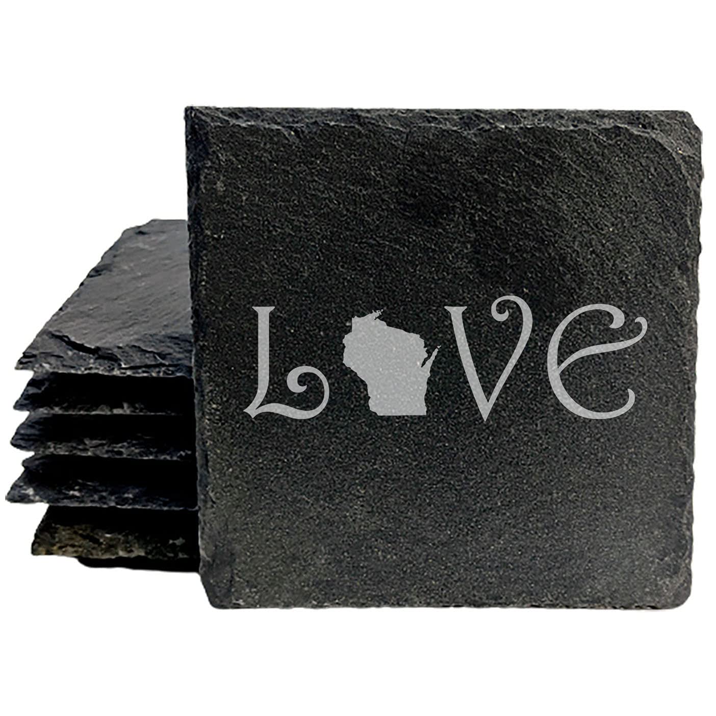 Coasters Set of 8, Square 4" with 'LOVE' Wisconsin Design, Perfect for ...