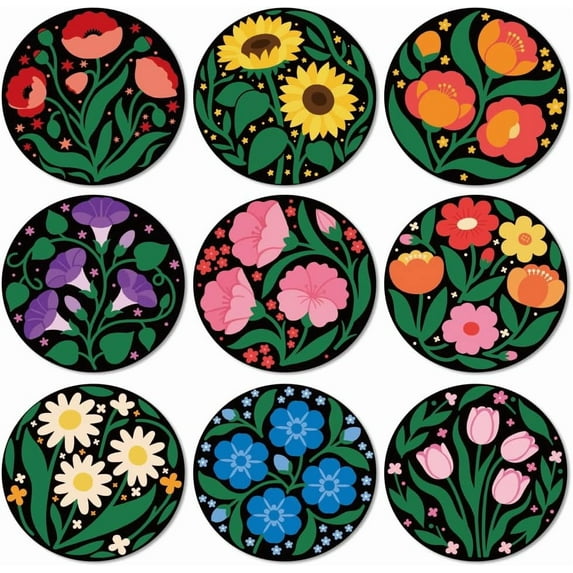 Coasters Set of 9 Art Flowers Pattern Colorful Wooden Coasters Bulk ...