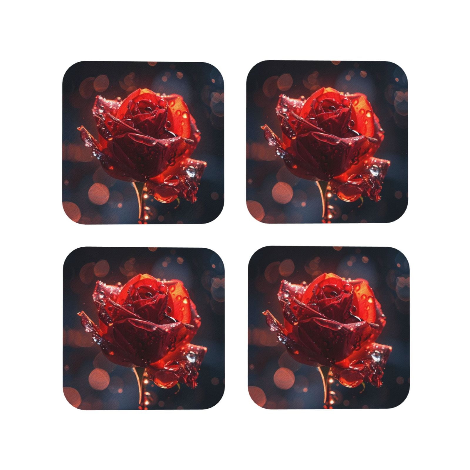 Coasters Set of 4 - Artistic Dewdrop Rose Drink Coasters for Tabletop ...