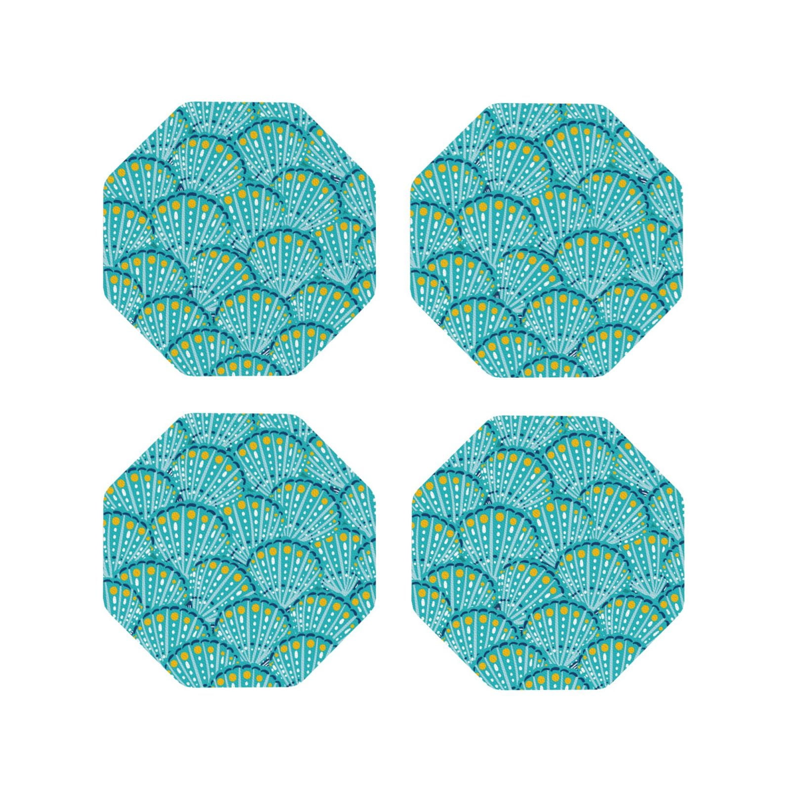 Coasters Set of 4 - Beautiful Seashells Drink Coasters for Tabletop ...