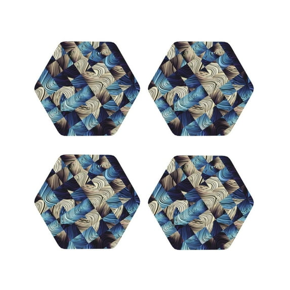 Coasters Set of 4 - Blue Squares Drink Coasters for Tabletop Protection ...