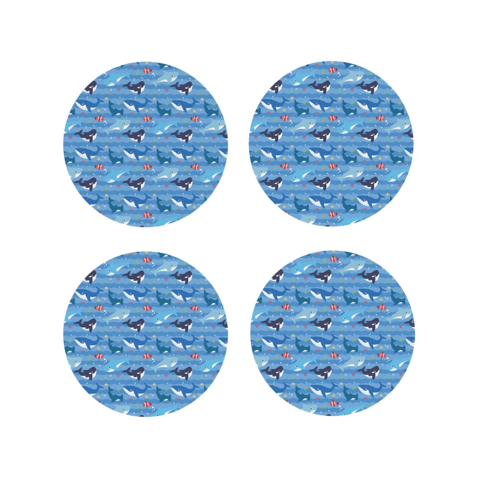 Coasters Set of 4 - Blue fish print Drink Coasters for Tabletop ...