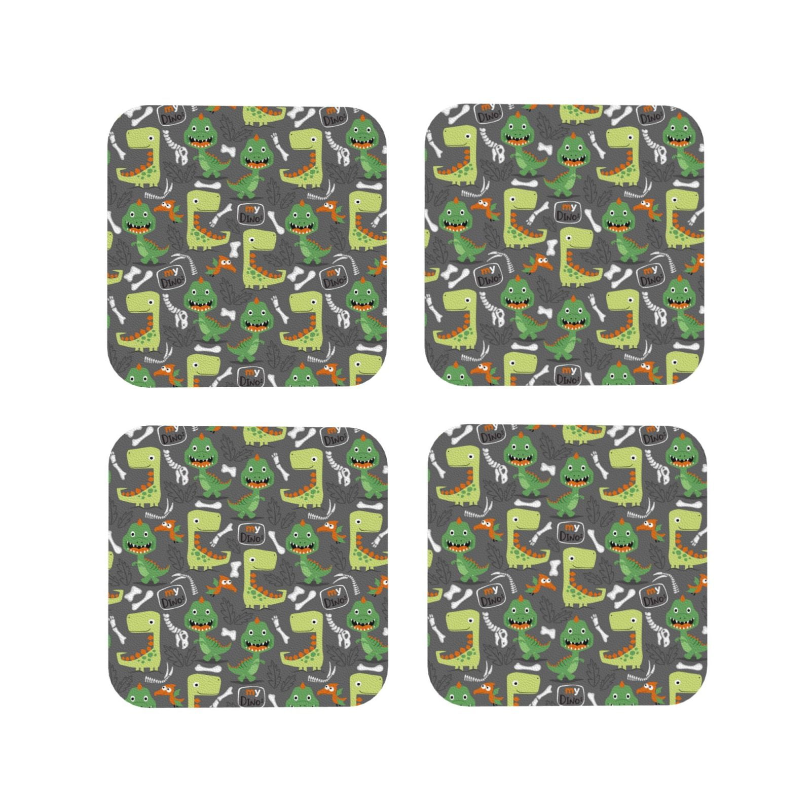 Coasters Set of 4 - Cartoon Dinosaurs (2) Drink Coasters for Tabletop ...