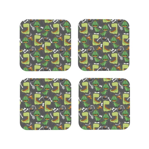 Coasters Set of 4 - Cartoon Dinosaurs (2) Drink Coasters for Tabletop ...