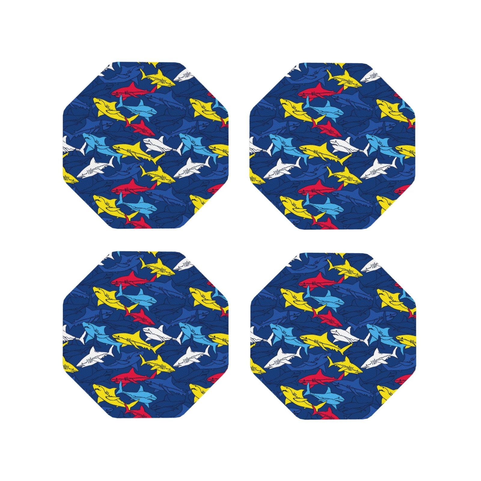 Coasters Set of 4 - Cartoon Shark Drink Coasters for Tabletop ...