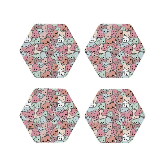 Coasters Set of 4 - Cartoon hearts Drink Coasters for Tabletop ...