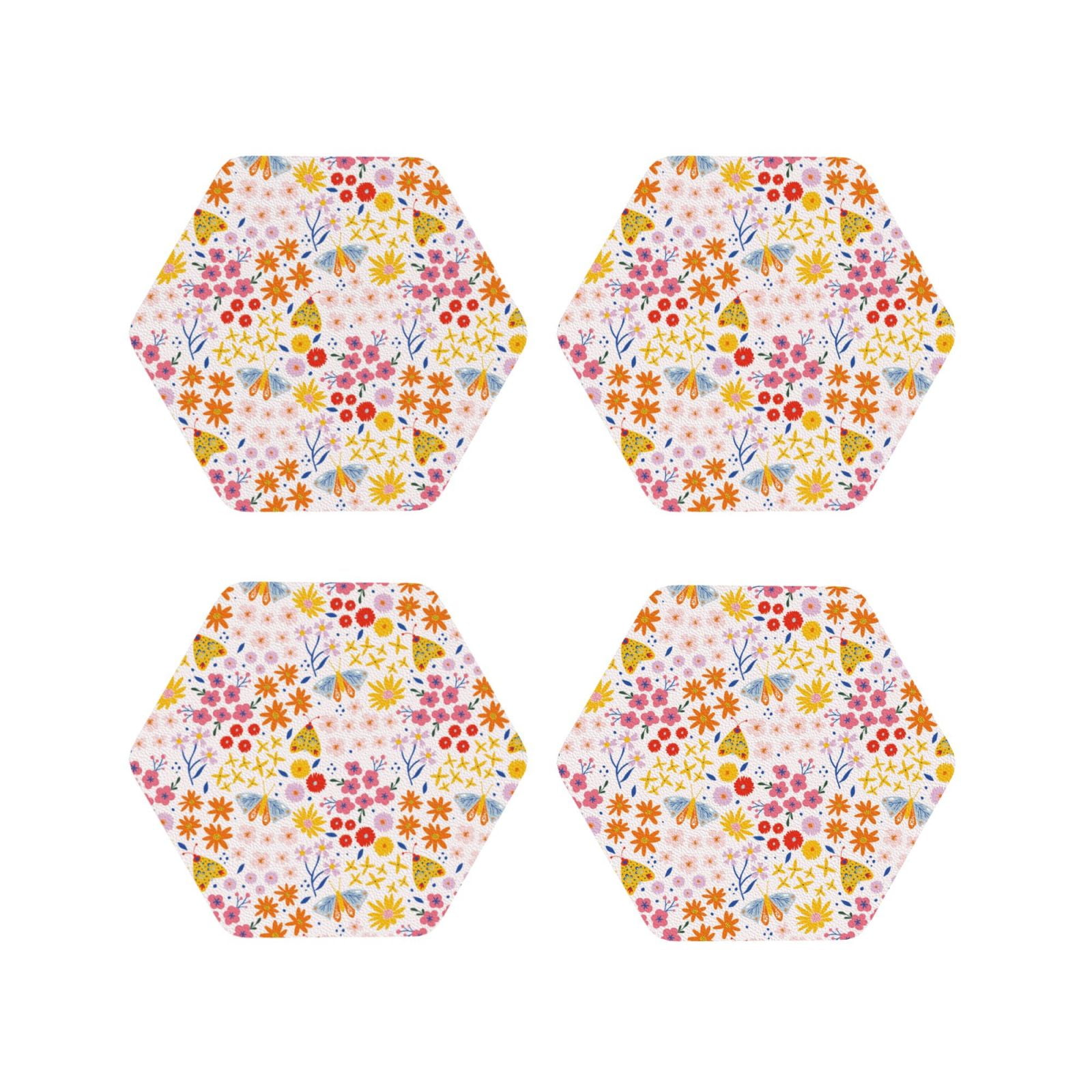 Coasters Set of 4 - Colorful Floral Drink Coasters for Tabletop ...