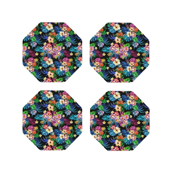 Coasters Set of 4 - Colorful Flowers a Drink Coasters for Tabletop ...