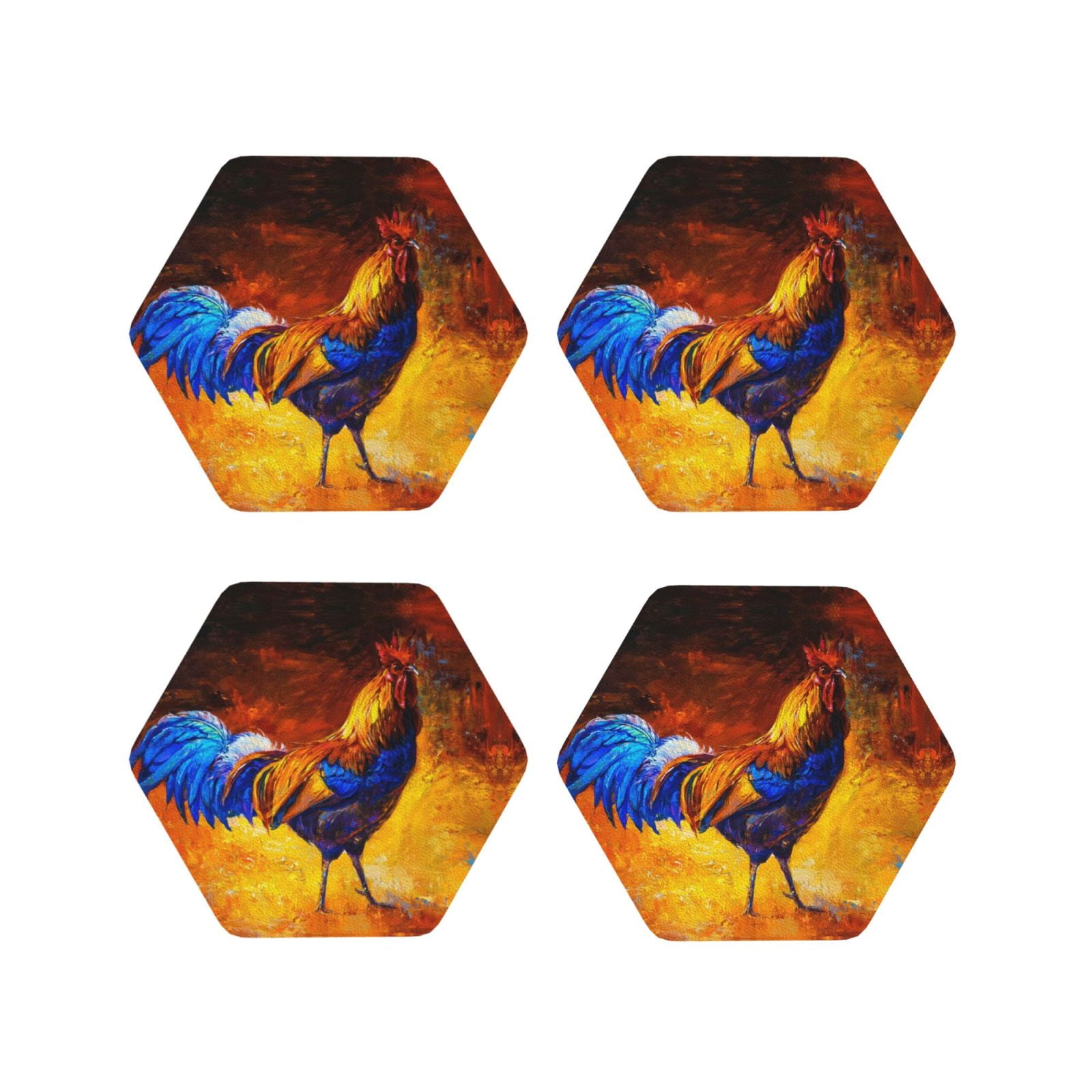 Coasters Set of 4 - Colorful Rooster Drink Coasters for Tabletop ...