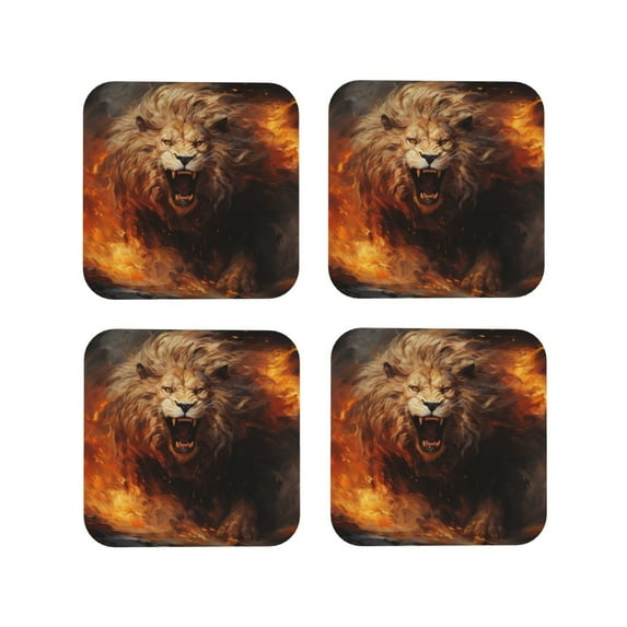 Coasters Set of 4 - Cool Fire Lion Drink Coasters for Tabletop ...