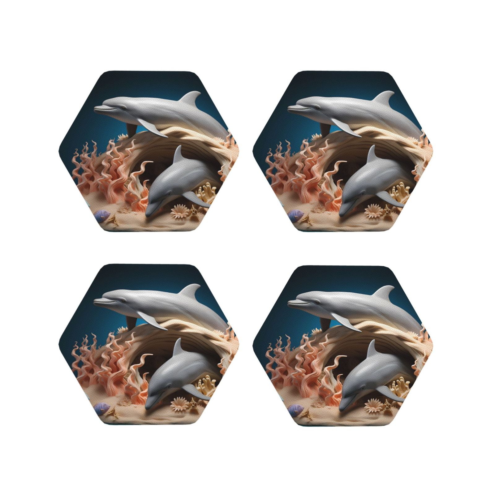 Coasters Set of 4 - Coral Fish Dolphin Drink Coasters for Tabletop ...