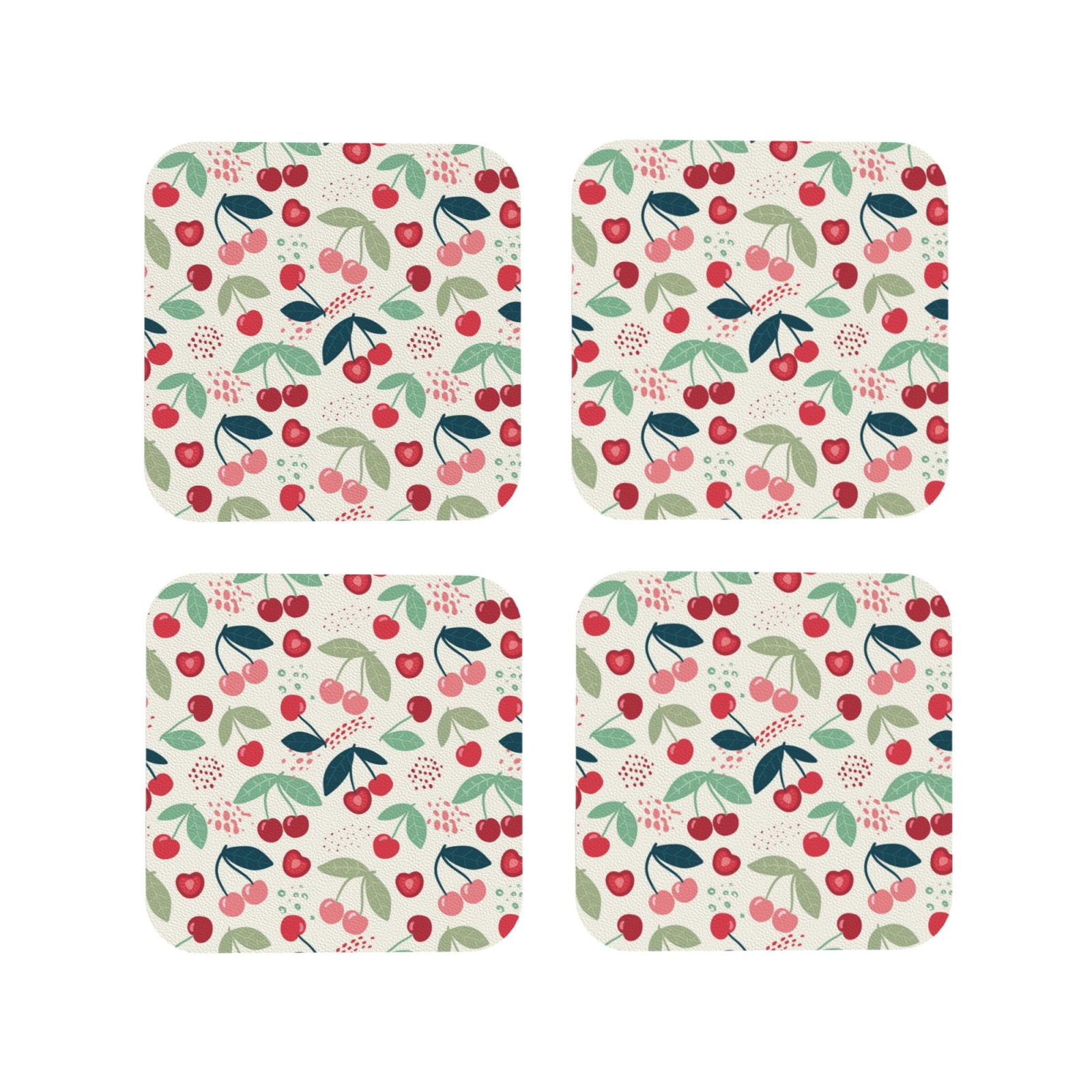 Coasters Set of 4 - Cute Berry Red Pink Drink Coasters for Tabletop ...
