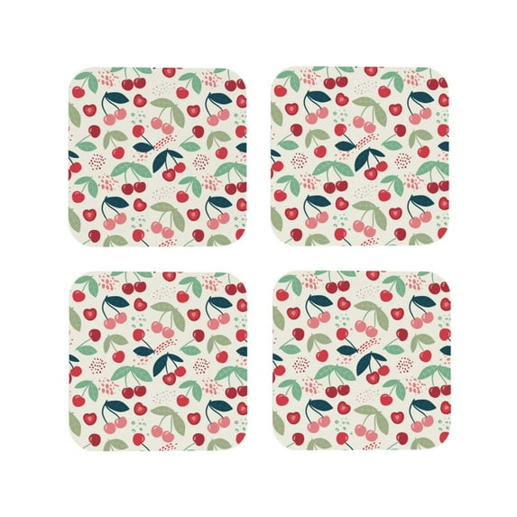 Coasters Set of 4 - Cute Berry Red Pink Drink Coasters for Tabletop ...