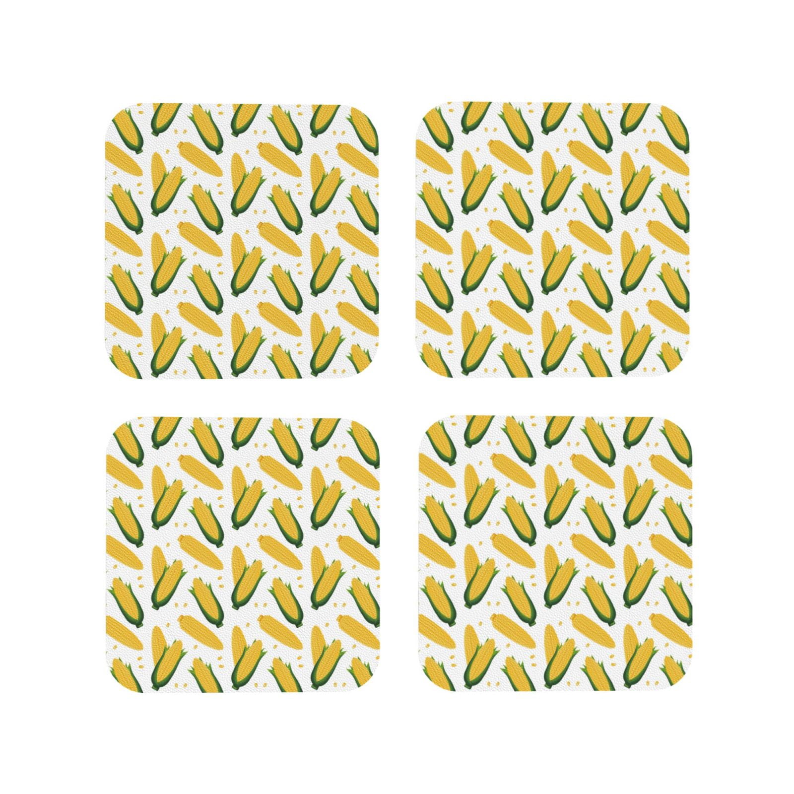 Coasters Set of 4 - Cute Corn Food Drink Coasters for Tabletop ...