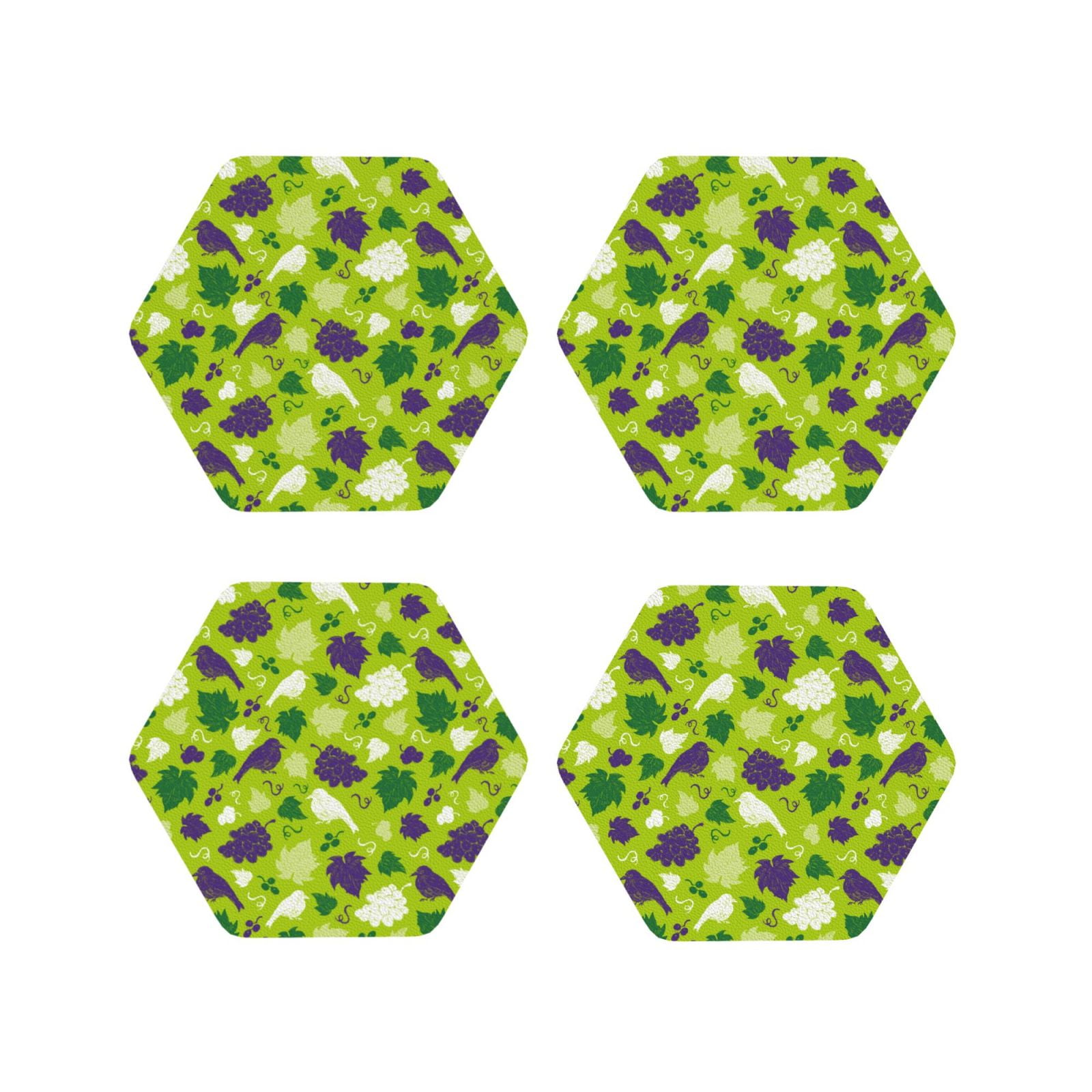 Coasters Set of 4 - Cute Grape Bird Drink Coasters for Tabletop ...
