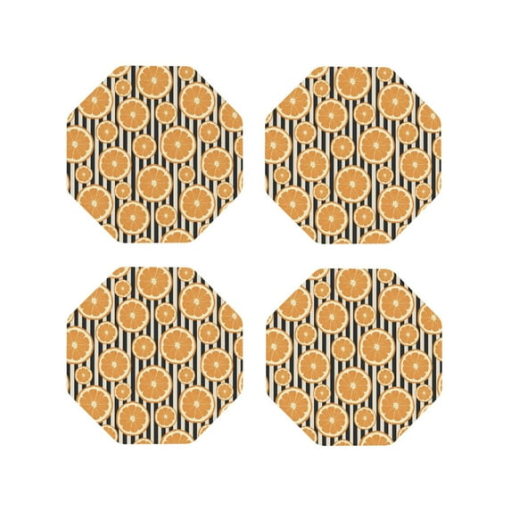 Coasters Set of 4 - Cute Stripe Orange Drink Coasters for Tabletop ...