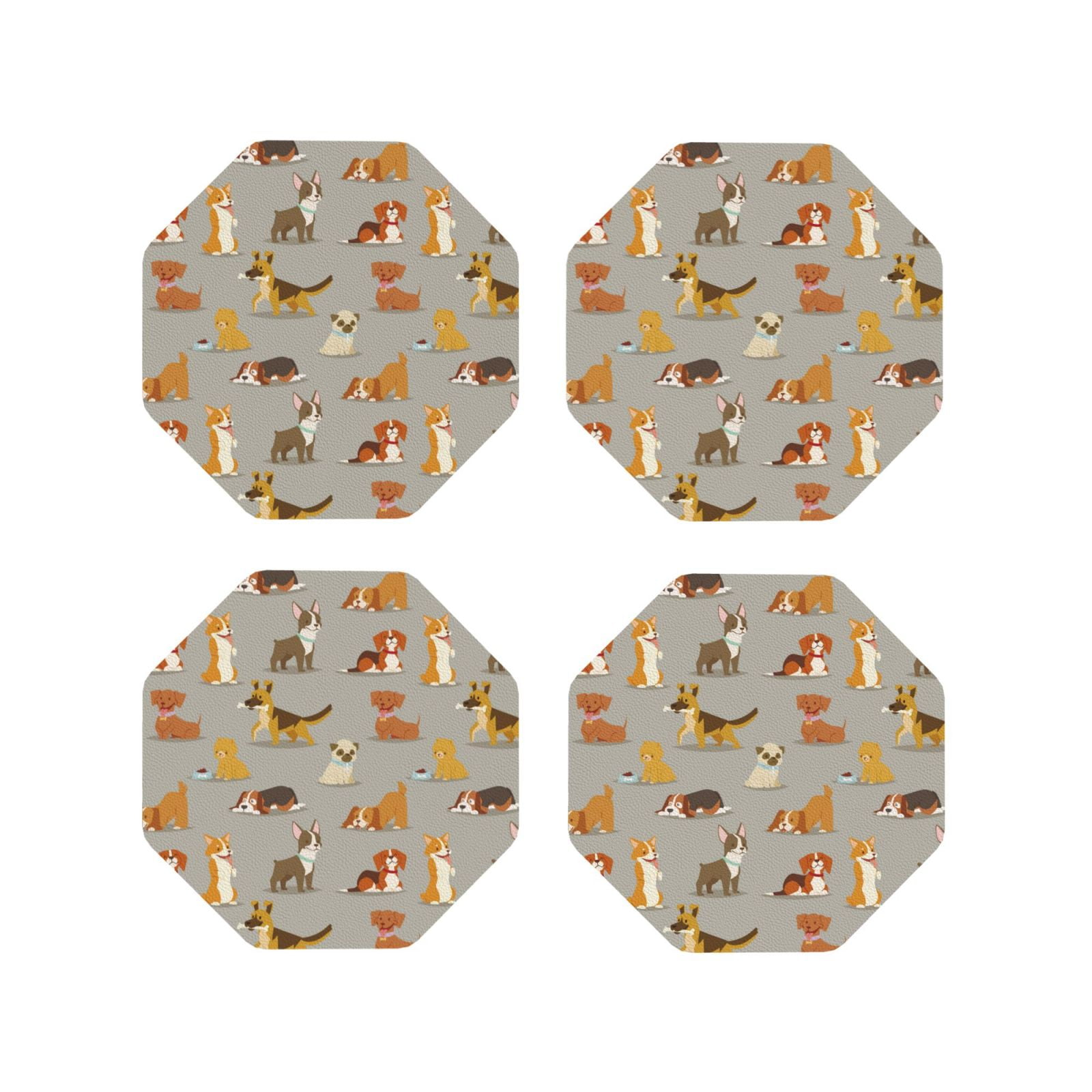 Coasters Set of 4 - Cute dog print Drink Coasters for Tabletop ...