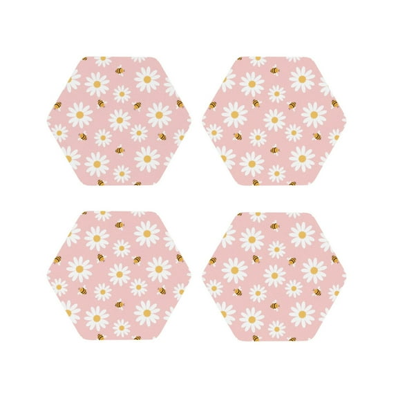 Coasters Set of 4 - Daisy and bee Drink Coasters for Tabletop ...