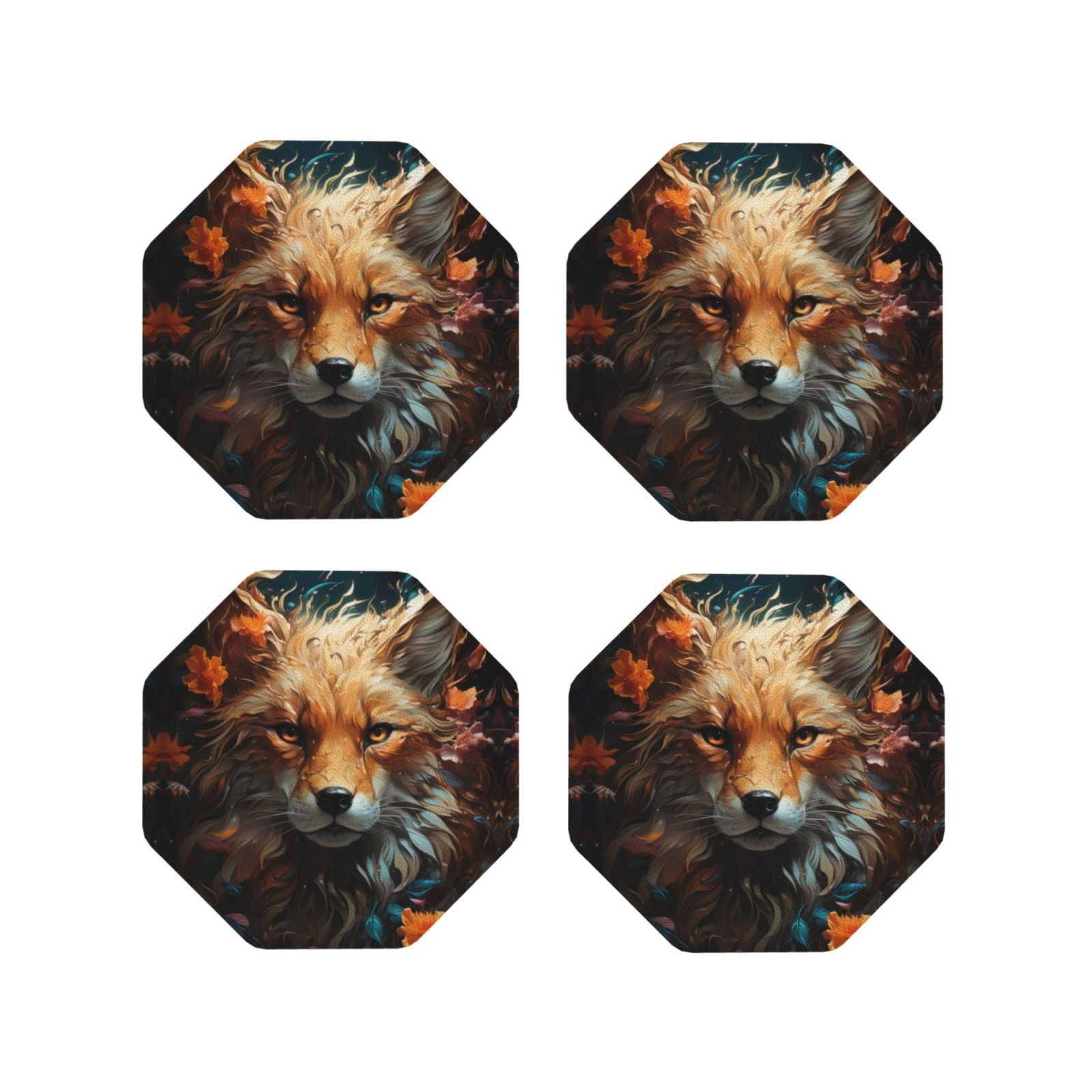 Coasters Set of 4 - Floral Fox Drink Coasters for Tabletop Protection ...