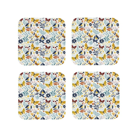 Coasters Set of 4 - Flowers butterfly A Drink Coasters for Tabletop ...