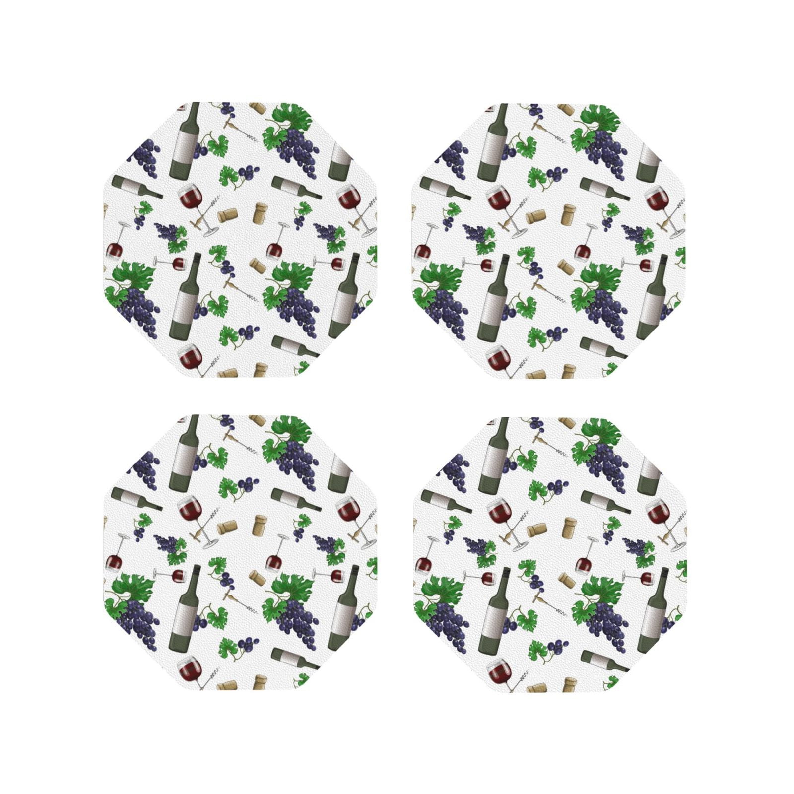 Coasters Set of 4 - Grape wine bottle Drink Coasters for Tabletop ...