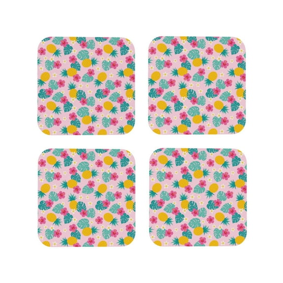 Coasters Set of 4 - Hawaiian Style Pink Drink Coasters for Tabletop ...