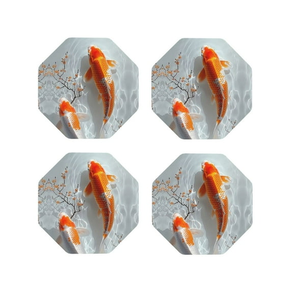 Coasters Set of 4 - Koi Fish Water Drink Coasters for Tabletop ...