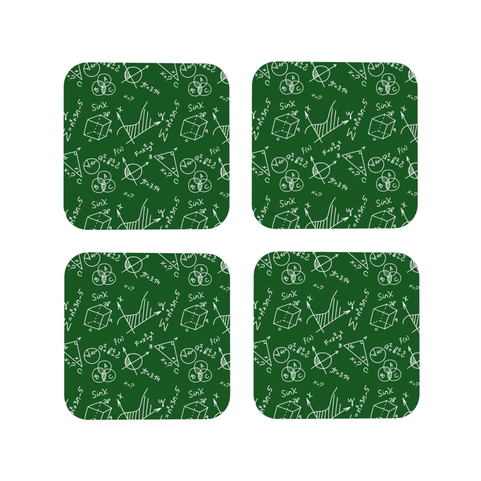 Coasters Set of 4 - Math pattern green Drink Coasters for Tabletop ...