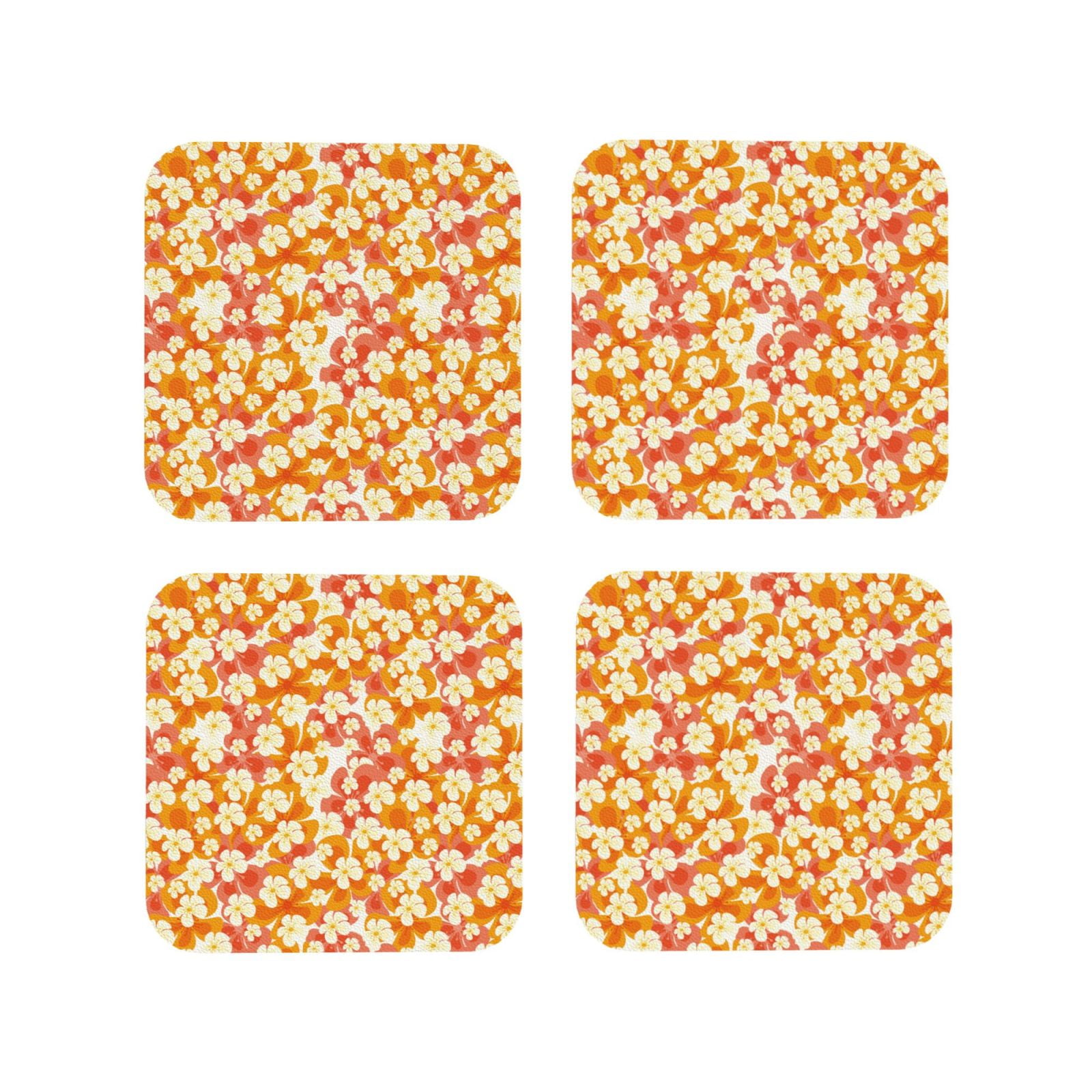 Coasters Set of 4 - Orange Orchids Flowers Drink Coasters for Tabletop ...