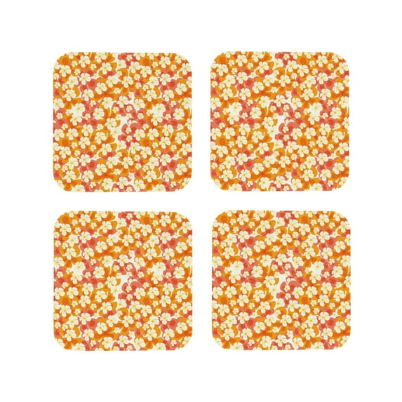 Coasters Set of 4 - Orange Orchids Flowers Drink Coasters for Tabletop ...