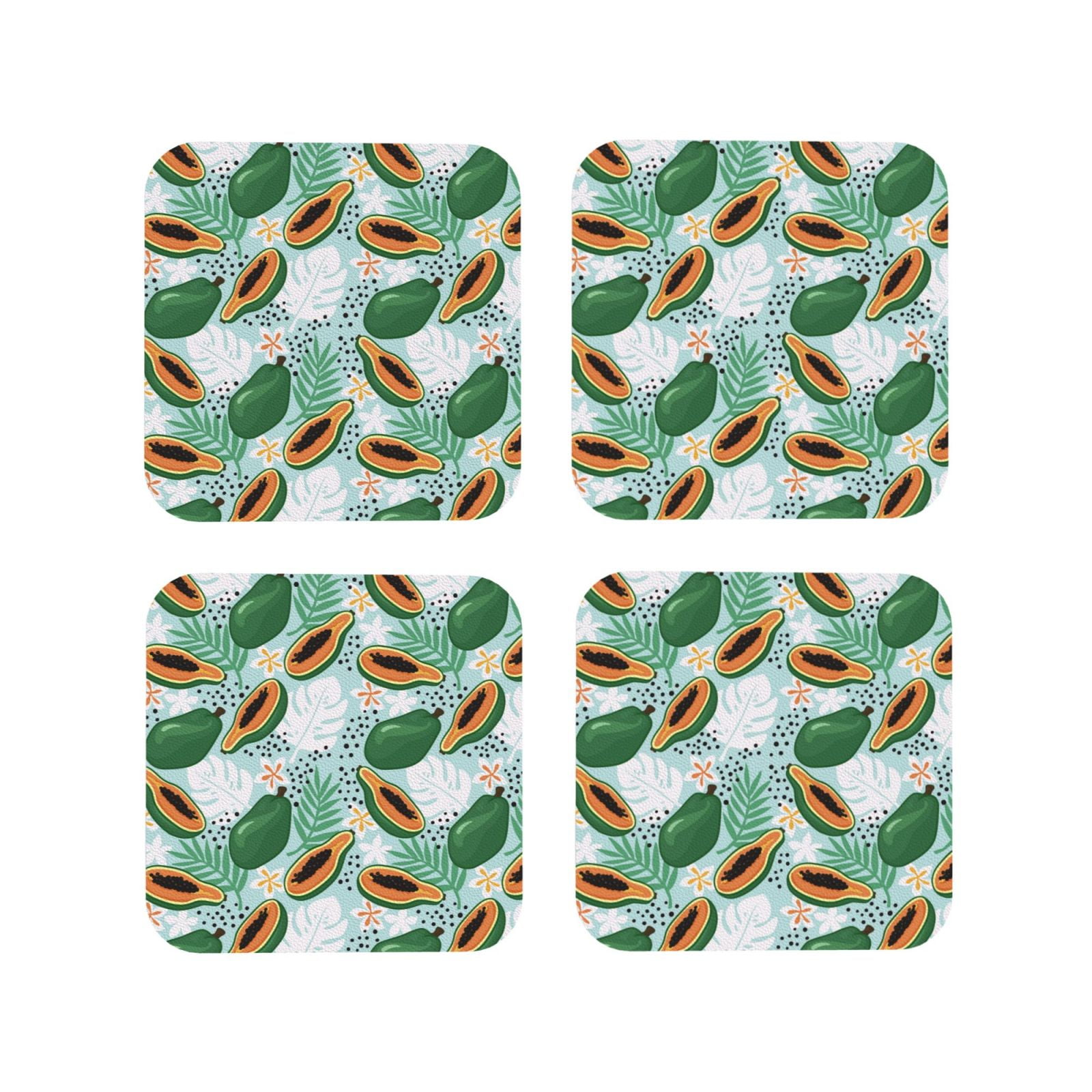Coasters Set of 4 - Papaya Tropical green Drink Coasters for Tabletop ...