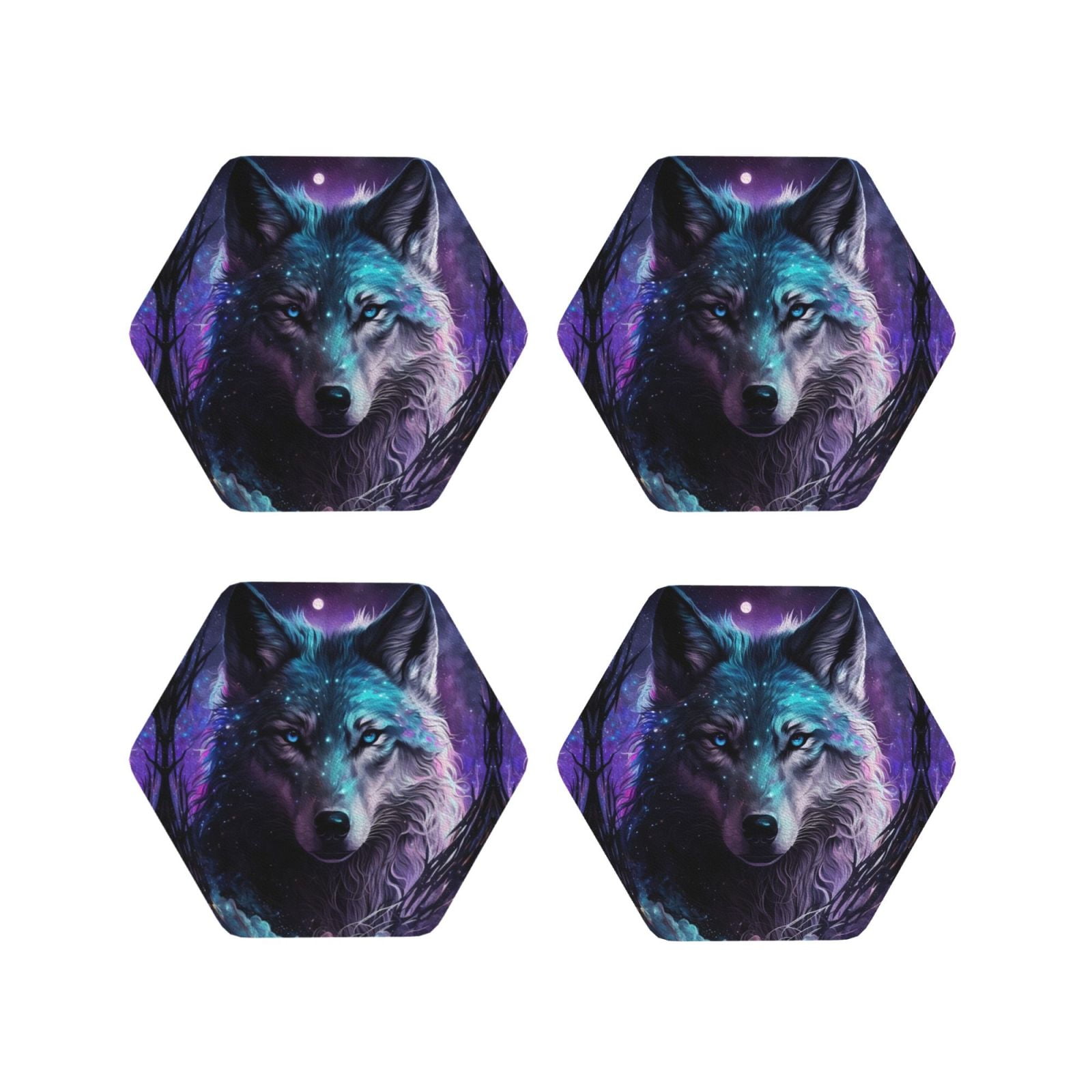 Coasters Set of 4 - Purple Sky Wolf Drink Coasters for Tabletop ...